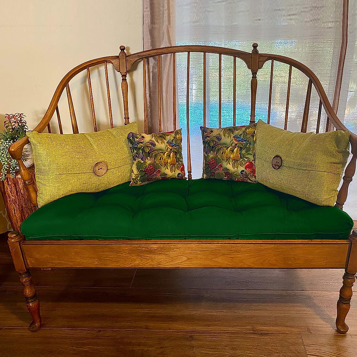 LOVTEX Tufted Bench Cushions for Outdoor Furniture Waterproof, 44 x 19 InchesPatio Swing Cushions Green - Overstuffed Indoor/Outdoor Loveseat Cushions with Round Corner