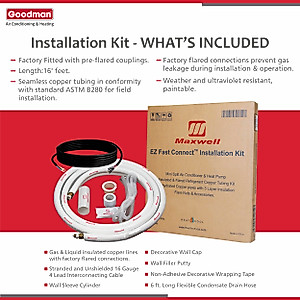 Goodman 18,000 BTU 18 SEER2 Ductless Mini Split Inverter Heat Pump System with Maxwell 15-ft Installation Kit and Wall Mounting Bracket (230v)