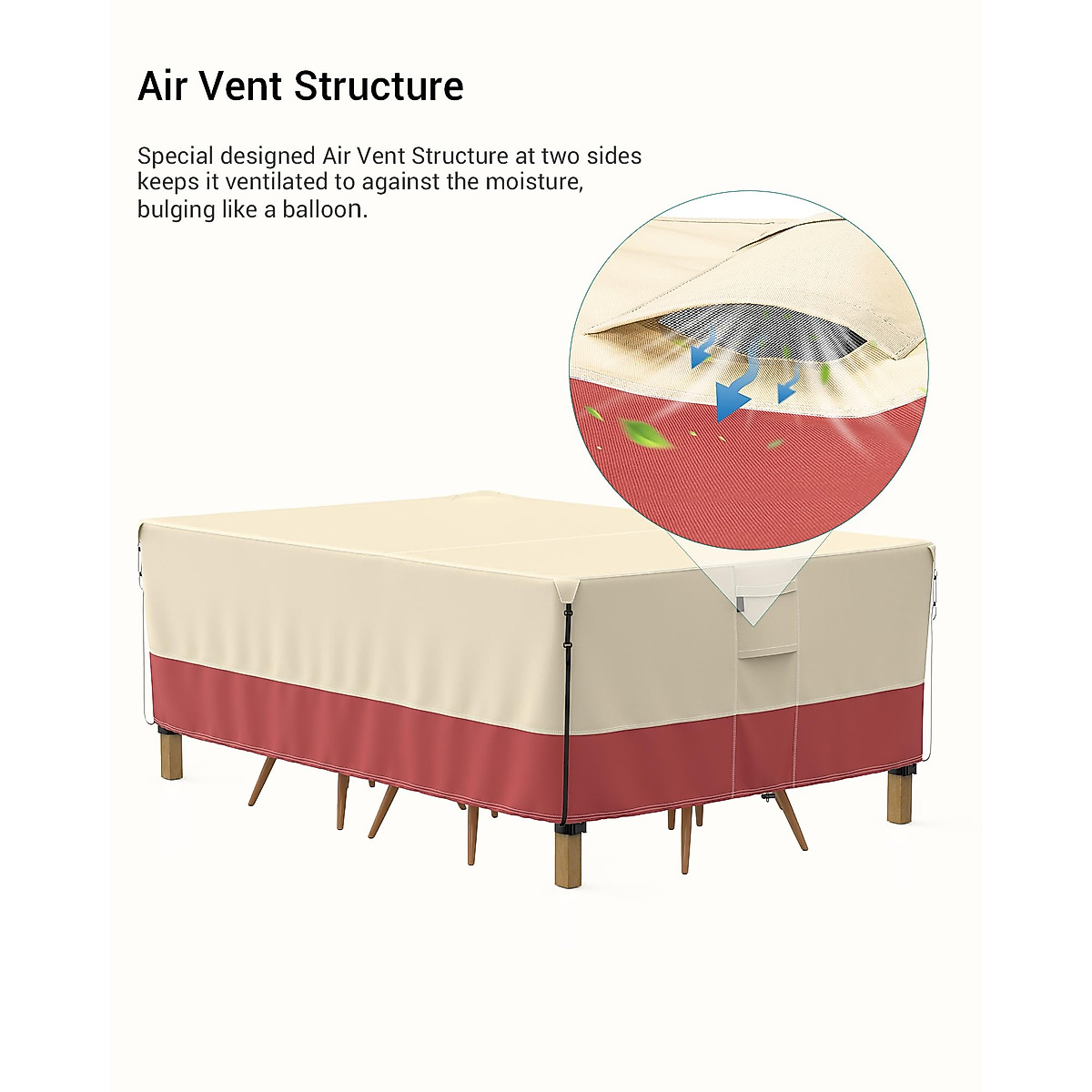 BROSYDA Patio Furniture Set Cover Waterproof, 600D Heavy Duty Lawn Patio Furniture Covers, Outdoor Sectional Sofa Cover Patio Table Chair Set Cover, 111" W×74" D×28" H, Beige & Orange