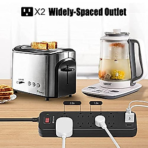 Power Strip, HITRENDS Surge Protector with 10 Outlets and 3 USB Ports (5V/2.4A) & 1 USB-C Port (5V/3A), 1875W/15A, 3600 Joules, Flat Plug, Spaced Outlets with 6ft Extension Cord for Home Office