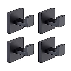 MOKIUER Towel Hooks for Bathroom Bath Robe Hook,Towel Holder Towel Hanger Coat Hooks Sponges Hangers Wall Mount Heavy Duty for Kitchen Garage Cabinet Closet Door,Matte Black,4 Pack