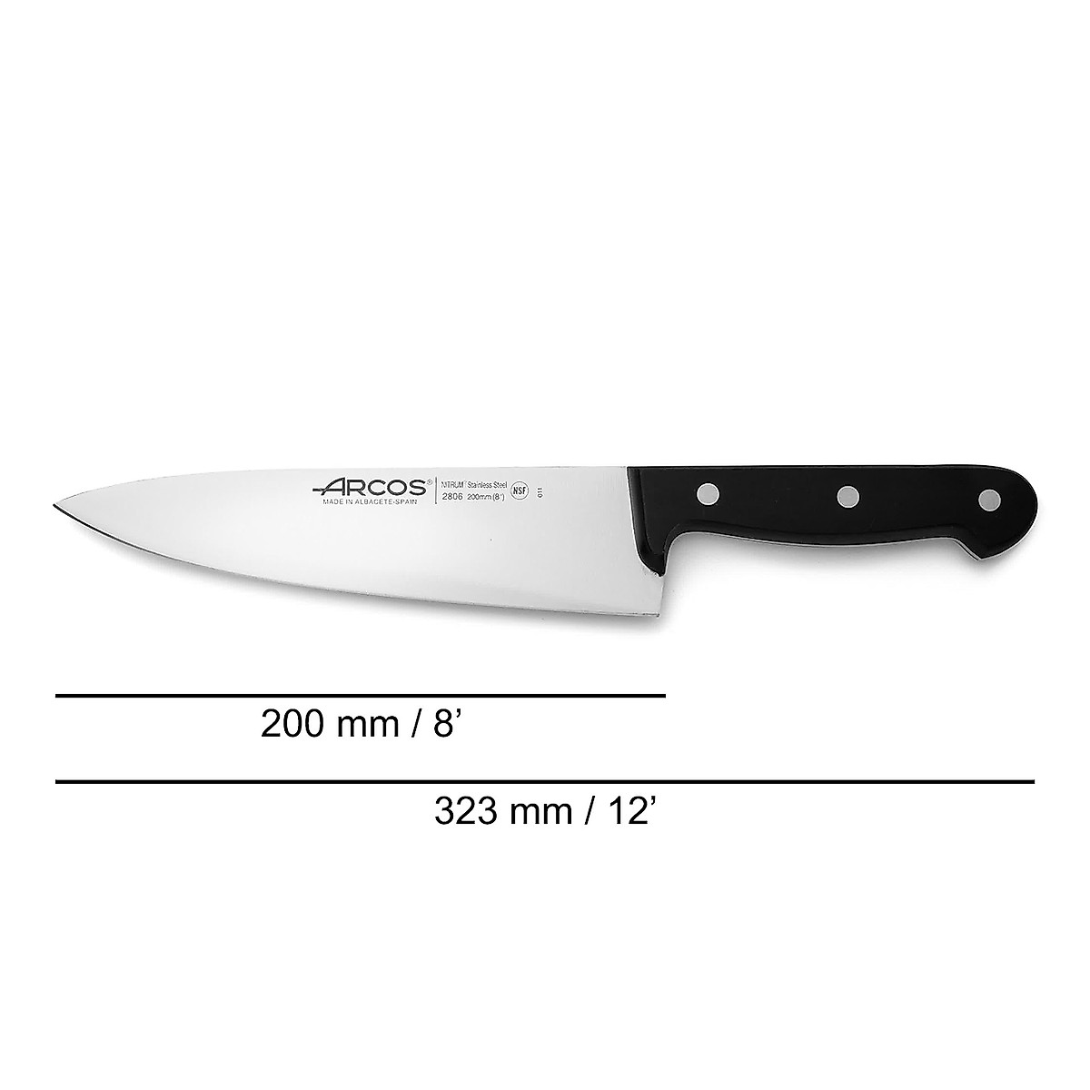 ARCOS Knife Set 2 pieces - Nitrum Stainless Steel and mm blade. 363 gr. Professional Kitchen Knife for Cooking. Ergonomic Polyoxymethylene POM Handle. Series Universal. Color Black