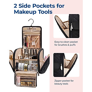 BAGSMART Makeup Bag for Women with Hanging Hook - Portable Cosmetic Case, Large Capacity Door Room Essentials Travel Organizer for Full Sized Cosmetics and Toiletries, Black