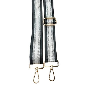 DEEPMEOW Wide Purse Straps Replacement Crossbody, Adjustable Retro Jacquard Guitar Strap, Multi-pattern Shoulder Bag Straps with Gold Hardware for Handbag (B-Silver black strap)