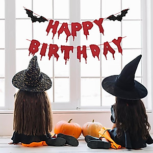 Red Glittery Happy Birthday Halloween Banner Halloween Hanging Paper Garland Bunting Banner Photo Backdrop Halloween Bloody Horror Movie Themed Birthday Party Decorations Supplies