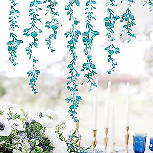 24 pcs Teal Blue Leaf Decorations for Spring Party Garland Hanging Leaves Greenery Vines Banner Backdrop Wall Decals for Birthday Anniversary Wedding Bridal Baby Shower Engagement