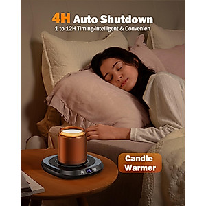 Coffee Mug Warmer -4S Fastest Heating Coffee Cup Warmer for Desk，5 Temp & 1-12H Timer Settings Auto Shutoff Candle Warmer,Ideal Coffee Gift Accessories with Greeting Card Keep Beverages Coffee Warmer