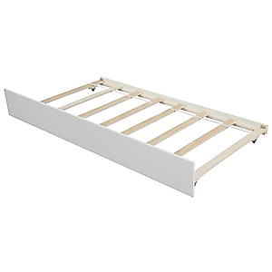 LostCat Twin Size Bed Frame with Trundle and Headboard,Wood Slats Support,Solid Pinewood Bedframe, No Box Spring Needed,for Boys/Girls/Adult Bedroom,White