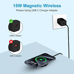 15W Magnetic Wireless Charger iPhone Fast Charging for Car Google Pixel 8 Pro/7/6/5/4/2XL Magnet Charger Cable Dock Compatible for MagSafe Charger iPhone 15 14 13 Samsung Galaxy Z Flip 5/4 S23 S21 20