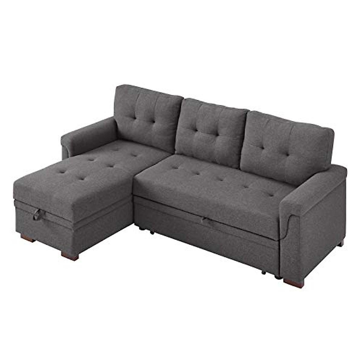 Oadeer Home Modern Reversible Sleeper Sofa with Storage Chaise Sofabed, Steel Gray