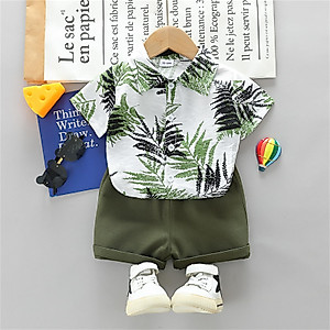 PATPAT Baby Boy Short Sleeve Shirt Shorts Set Summer Holiday Set Baby Boy Plaid Outfits Tropical Outfits 12-18 Months