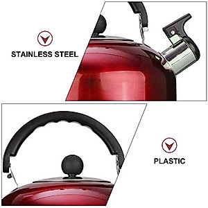 OUSIKA Tea Pot 2L Whistling Tea Kettle for Stove Stainless Steel Stovetop Tea Pots Boiling Water Pot with Universal Base for Induction | Gas | Electric | Halogen | Radiant, Red Vintage Decor Kettle (