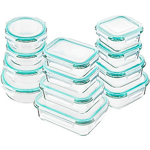 BAYCO Glass Food Storage Containers with Lids, [24 Piece] Glass Meal Prep Containers, Airtight Glass Bento Boxes, BPA Free & Leak Proof (12 lids & 12 Containers) - Blue