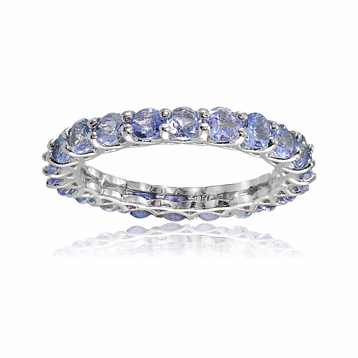 Ice Gems Sterling Silver Tanzanite 3mm Round-cut Eternity Band Ring, Size 6