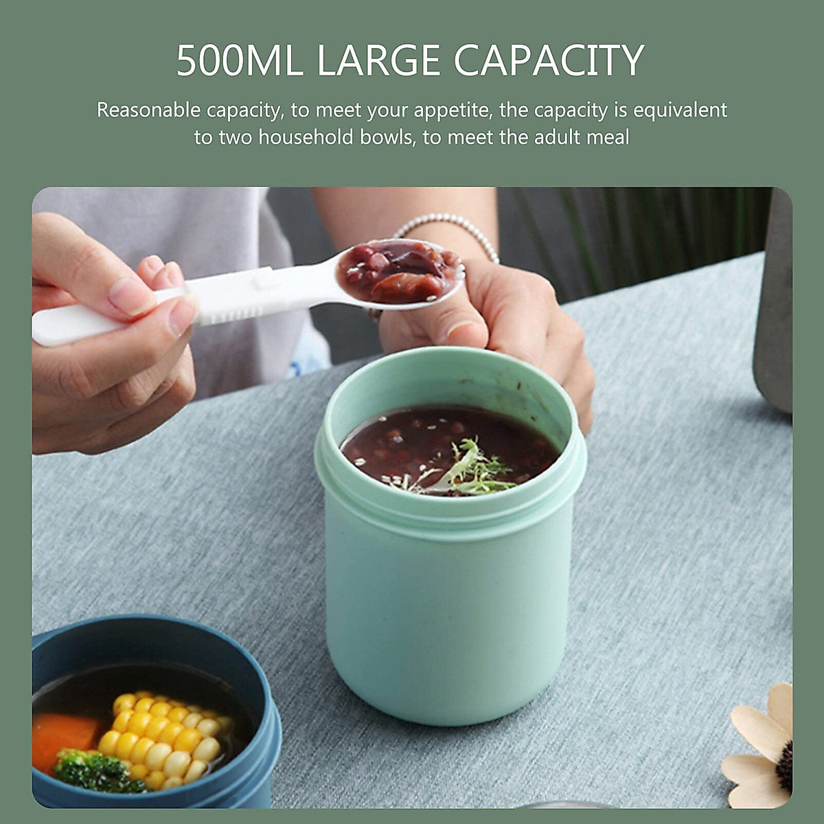 DOITOOL Microwave Soup Bowl with Lid - 34oz Soup Mug Soup Containers with Spoon - Reusable To Go Containers Soup Bowls with Handles for Crunch, Soups, Noodles, Hot Cereal, Hot Coffe and More
