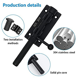 2 Pack 6.3Inch Gate Barn Lock Latches, 304 Stainless Steel Barrel Slide Bolt Black Door Latch, Fit for Outdoor Wooden Fence, Yard Doors, Garages, Bedrooms, Cupboards and Window