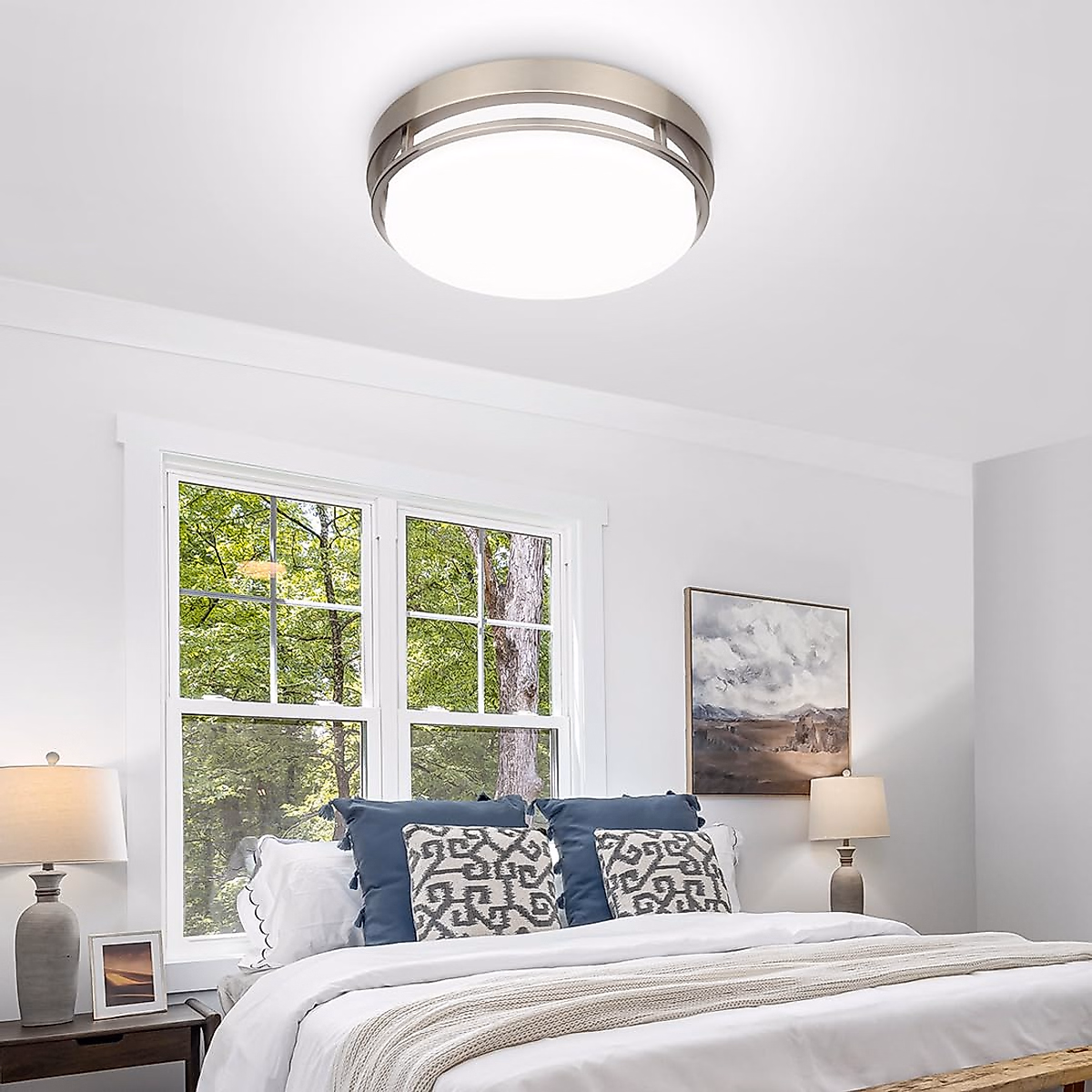 Xbuyee 2Pack LED Flush Mount Ceiling Light Fixture 13 Inch 20W, On/Off Switch 3000/4000/5000K Color Selectable, Dimmable Ceiling Lamp for Kitchen, Hallway, Stairwell, Brushed Nickel, ETL