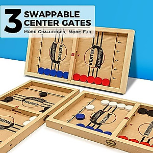 Kiditos 3-in-1 Large Fast Sling Puck Game Checkers Chess Set, 22.83” x 12.60” Popular Wooden Board Game Super Fun Slingshot Toy and Perfect Hockey Toy Gift for Kids, Adults, Friends and Colleagues