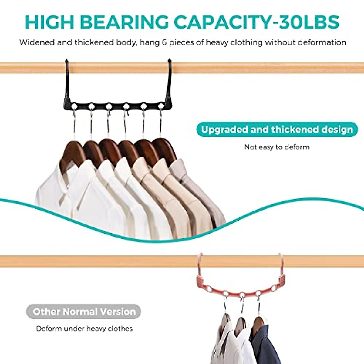 HOUSE DAY Space Saving Hangers for Clothes 10 Pack, Black Magic Hangers Multi Hangers Organizer, Closet Organizers and Storage System Closet Space Saver Hangers, Collapsible Hangers for Clothes