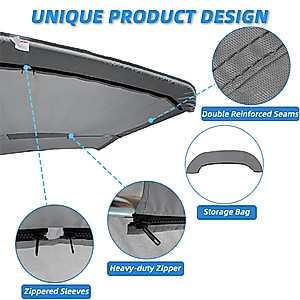 4 Bow Marine Grade Fade and Crack Resistant Bimini Top Replacement Cover, Heavy-Duty Waterproof and UV-proof Sun Shade Boat Canopy, Easy Install Zipper Sleeve Boat Awning/Without Frame, Grey