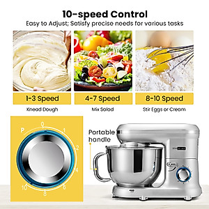 VIVOHOME Stand Mixer, 660W 10 Speed 6 Quart Tilt-Head Kitchen Electric Food Mixer with Beater, Dough Hook, Wire Whip and Egg Separator, Silver