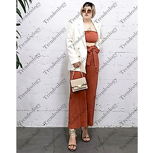 Chain Top-Handle Square Flap Clutch Satchel Vegan Leather Crossbody Purse (Chain Top-Handle - Khaki)