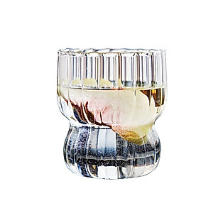 URMAGIC 2 Pcs Ribbed Drinking Glasses,9 Oz Ripple Glassware,Clear Origami Style Glass Cups,Iced Coffee Glasses,Wave Shape Beverage Cups,Clear Glass Cups for Cocktail,Whiskey,Juice,Water,Beer,Milk