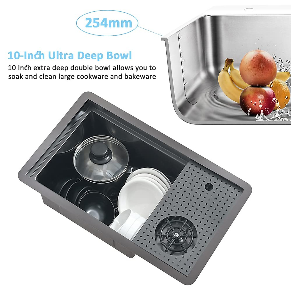 23 Inch Black Undermount Bar Sink with Glass Rinser-Bokaiya 23x14 Black Stainless Steel Undermount Workstation Sink Bar Prep Sink 16 Gauge Single Bowl Undermount Kitchen Sink with Cup Washer