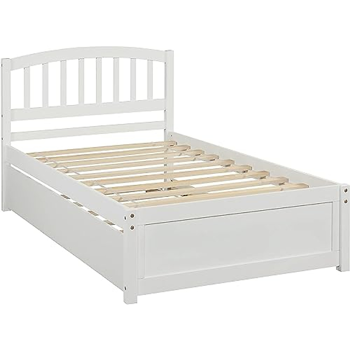 Harper & Bright Designs Twin Bed Frame with Trundle, Twin Bed Frame with Headboard, Wood Twin Platform Bed with Pull Out Trundle for Kids, Guest Room,No Box Spring Needed,White