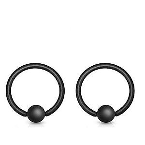 Pair 12g 1/2" 316L Black Titanium Plated Captive Bead Rings, Belly, Nipple, Plug