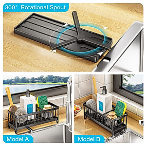 Sponge Holder for Kitchen Sink, Sink Caddy, Rustproof 304 Stainless Steel Dish Sponge Organizer with Divider, Sponge Holder for Kitchen Sink Counter, Soap Brush Holder Kitchen Sink Accessories Black