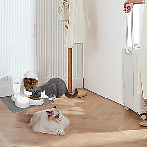 YECERCAN Gravity Feeder Cat Dry Food and Water Set, 2 in 1 Automatic Cat Feeder and Water Dispenser with Waterproof Mat,Pet Food/Water Bowls for Small to Medium Pups, Kittens,Rabbits...