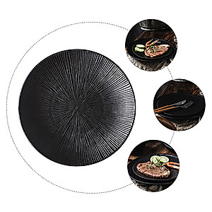 wrtgerht Pasta Plate Beef Steak Platter Ceramic Round Dish Foods Serving Tray Fruits Salad Tray Appetizer Plates for Candy Snacks Dessert Cake Kitchenware (Color : Black, Size : 25.5X25.5X3.5CM)