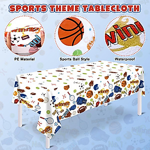 Winrayk 131Pcs Sports Birthday Party Decorations Supplies Sports Balloon Arch Backdrop Tablecloth Trophy Football Soccer Baseball Glove Basketball Volleyball Kids Sports Themed Birthday Party Supplies