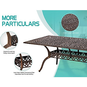 TITIMO 9-Piece Cast Aluminum Patio Furniture Set, Outdoor Dining Set Bistro Conversation Set, All-Weather Rectangular Dining Set with Umbrella Hole(8 Flower Pattern Chairs Without Cushions)