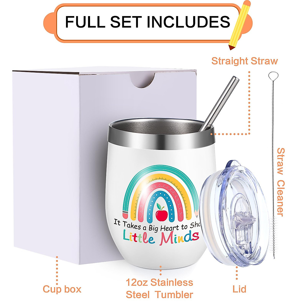 Nuenen Teacher Gifts for Women Teacher Appreciation Gifts It Takes a Big Heart to Shape Little Wine Tumbler 12 oz Stainless Steel Tumbler for Christmas End of Year Graduation Birthday Gifts