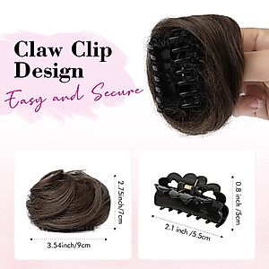 REECHO 2 PCS Mini Claw Clip in Messy & Cat Ears Hair Bun Extensions HB001 Wig Accessory Updo Hairpieces for Women Girls (Pack of 2-3.5" Wavy, Dark Brown with Copper Highlights)