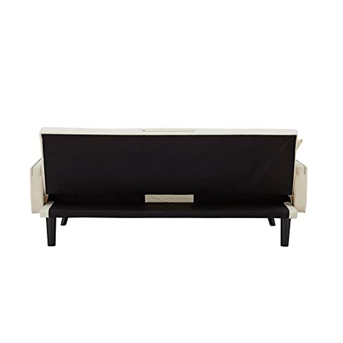 Verfur Button Tufted Convertible Futon Sofa Bed,Modern Velvet Upholstery Sleeper Couch Daybed with 2 Cup Holders and Square Armrests for Small Places Sofabed, Beige 72" with 1 Pillow