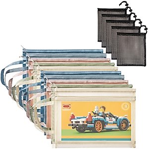 15pcs Mesh Zipper Pouch Storage Bag Clear Zipper Pouch for Organization Double-Layer Nylon Building Block Sets Toy Storage Handle Puzzle for Activity School Office Game(10Pcs A4+5Pcs mesh bag)
