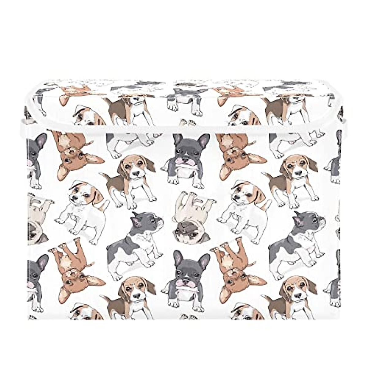 Krafig Cartoon Funny Animal Dog Foldable Storage Box Large Cube Organizer Bins Containers Baskets with Lids Handles for Closet Organization, Shelves, Clothes, Toys