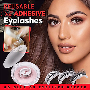 Kaylash Reusable Adhesive Eyelashes, Kayla Beauty Self Adhesive Lashes, Jesiibel Reusable 3D Self Adhesive Eyelashes, Thick Natural Lashes Makeup Fake Eyelashes, Women Self-adhesive Eyelashes-Natural1