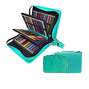 200 + 16 Slots Pencil Case & Extra Pencil Layer Holder - Bundle for Prismacolor Watercolor Pencils, Crayola Colored Pencils, Marco Pens and Cosmetic Brush by YOUSHARES (216 slots Green)