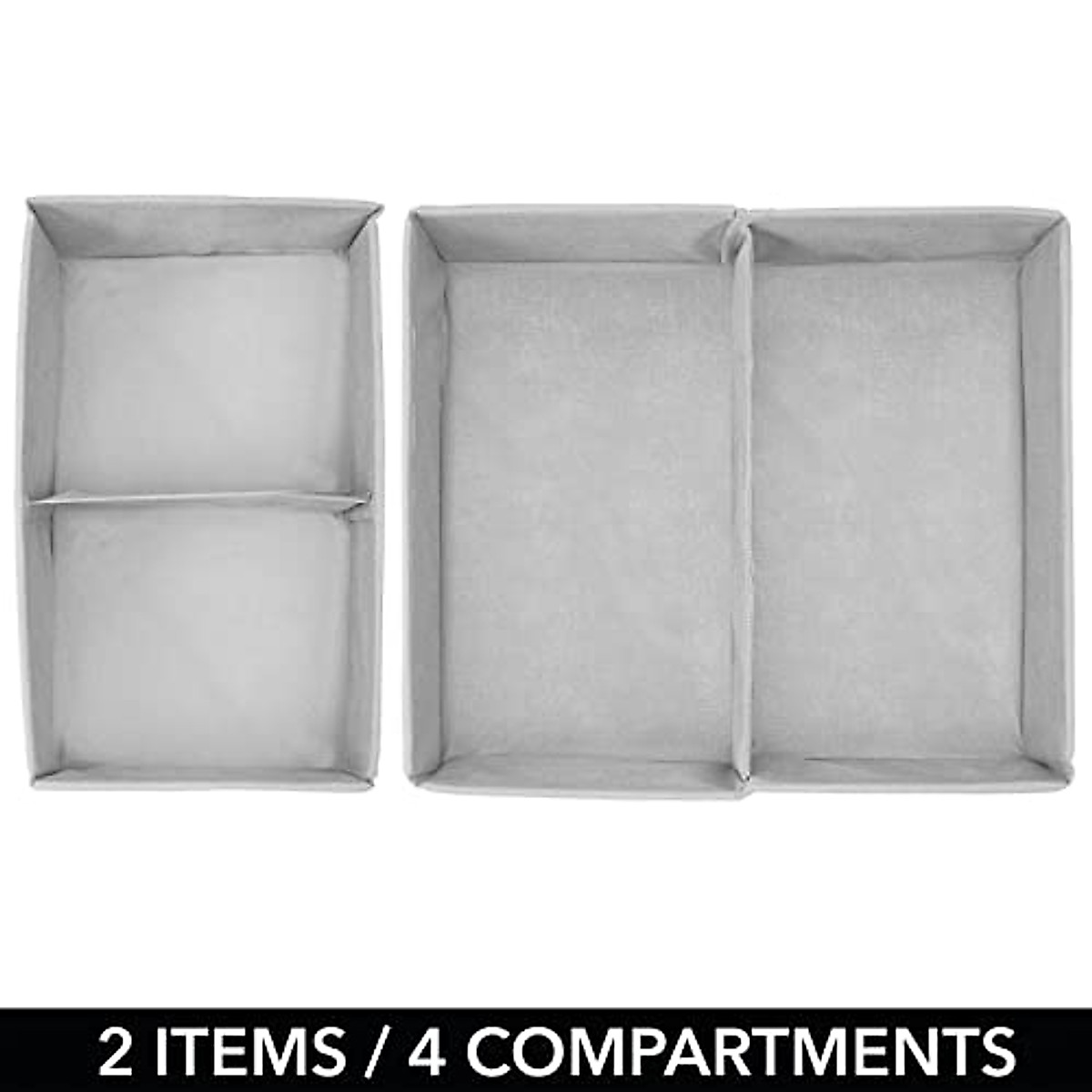 mDesign Fabric Drawer Organizer Bins, Kids/Baby Nursery Dresser, Closet, Shelf, Playroom Organization, Hold Clothes, Toys, Diapers, Bibs, Blankets, Set of 2, 6 Pack, Gray/White Polka Dot