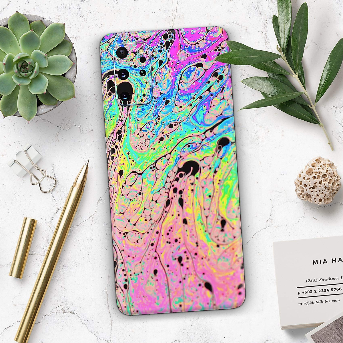 DesignSkinz Neon Color Fushion with Black Splatters Protective Vinyl Decal Wrap Skin Cover Compatible with The Samsung Galaxy S20 (Screen Trim & Back Glass Skin)