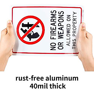 2-Pack No Firearms Guns Or Weapons Allowed Sign, 10"x 7" .04" Aluminum Reflective Sign Rust Free Aluminum-UV Protected and Weatherproof