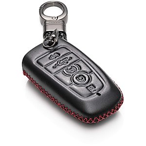 Vitodeco Leather Smart Key Fob Case Compatible with Ford Escape 2023, Bronco 2023, Explorer 2023, Edge 2023, Expedition 2023, F-150, Mustang 2023, F150 2023 and More Models (5-Button, Black/Red)
