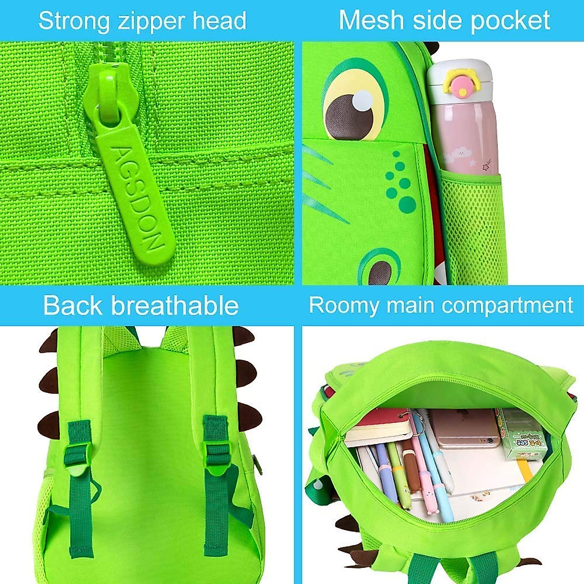 CCJPX 3PCS Toddler Backpack for Boys, 12'' Dinosaur Bookbag and Lunch Box Kindergarten Preschool Bag