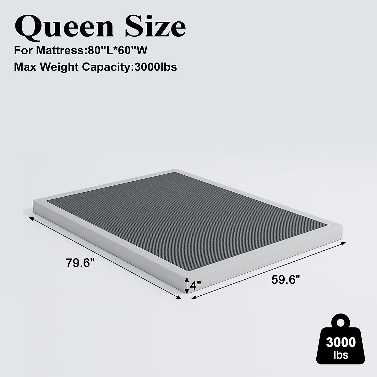 Vehowy 4 Inch Box Spring for Queen Bed,Queen Size Box Spring Only,Heavy Duty Mattress Foundation,Metal Bed Base,Non-Slip,Easy Assembly