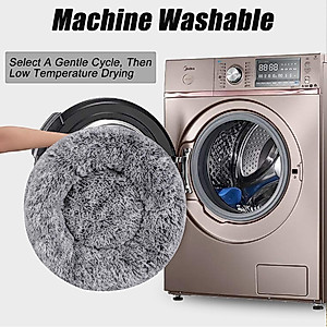 Calming Dog Bed, Dog Beds Fits up to 5 lbs Pets, Fluffy Donut Dog & Cat Bed Washable, Round Anti Anxiety Dog Bed, Small Dog Bed with Non-Slip Bottom (Grey White, 17" x 17")