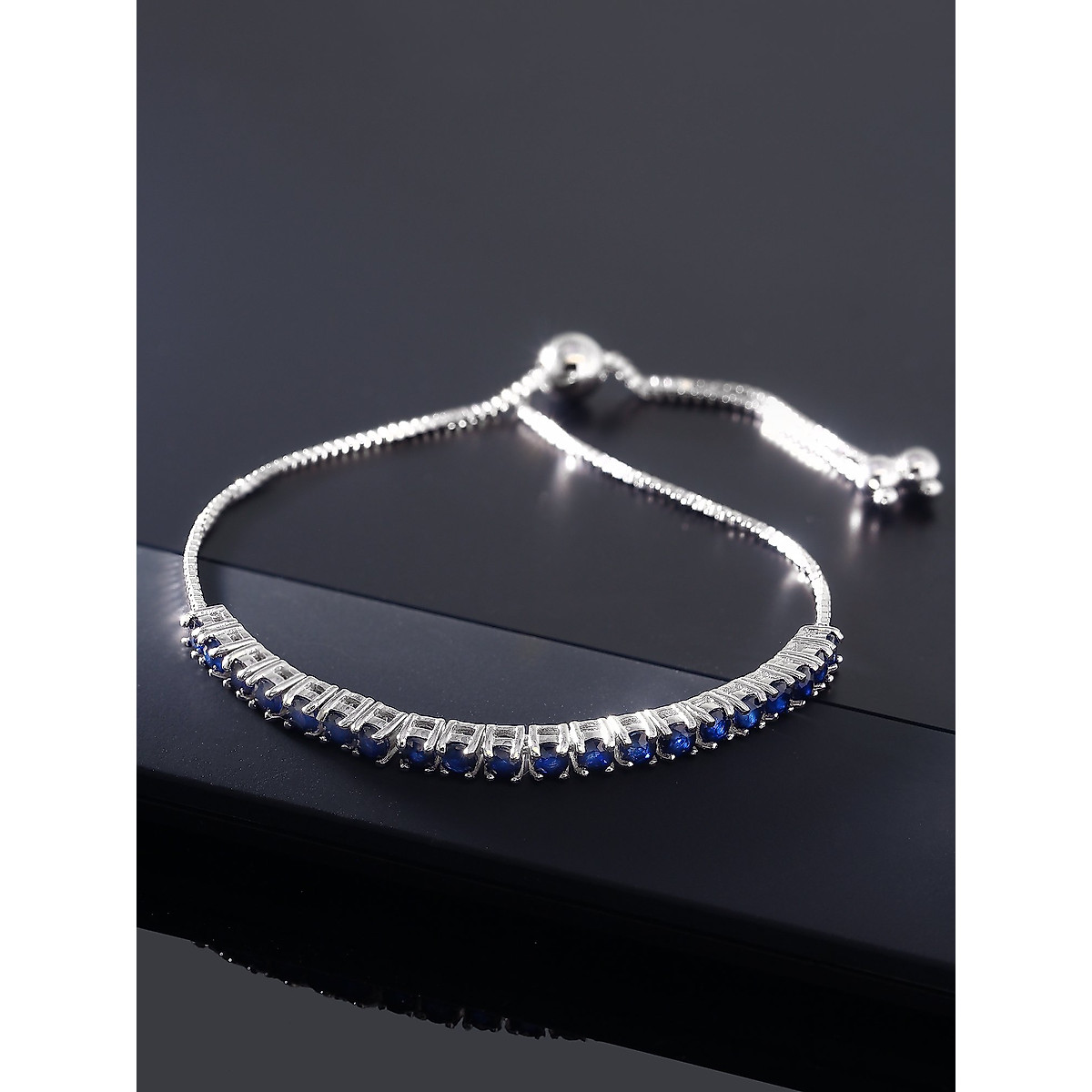 Gem Stone King 925 Sterling Silver Blue Sapphire Tennis Bracelet For Women | 2.50 Cttw | Gemstone Birthstone | Fully Adjustable Up to 9 Inch
